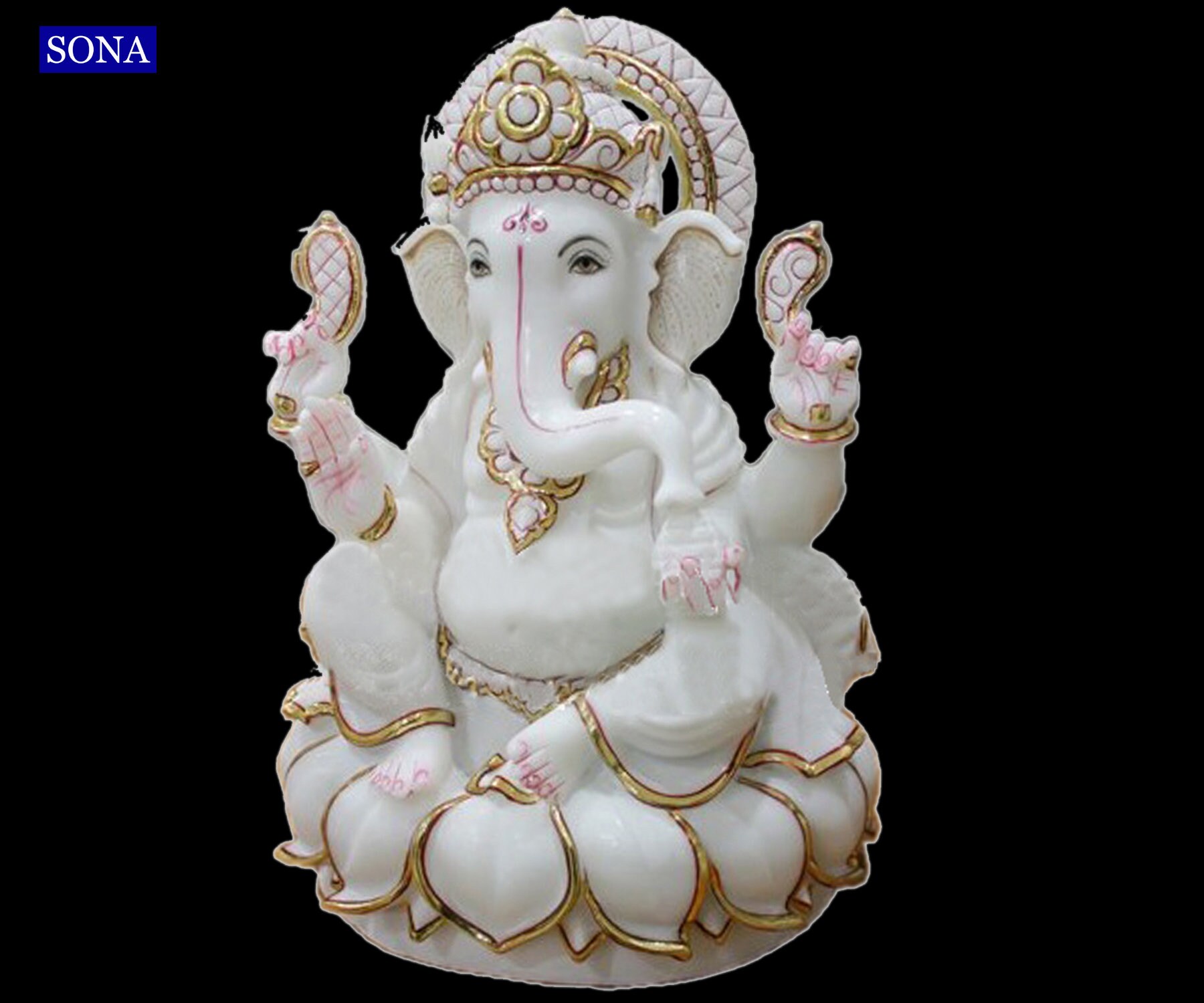White Marble Ganesh Statue, Marble Lotus Ganesha Statue, Marble Ganesh ...