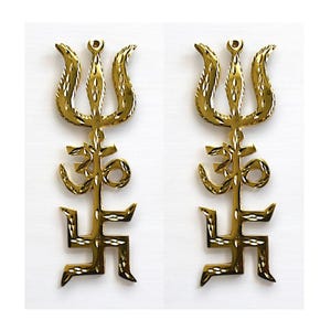 6” Brass Shiva Trident Trishakti Yantra Swastik Om Trishul Wall Hanging ...