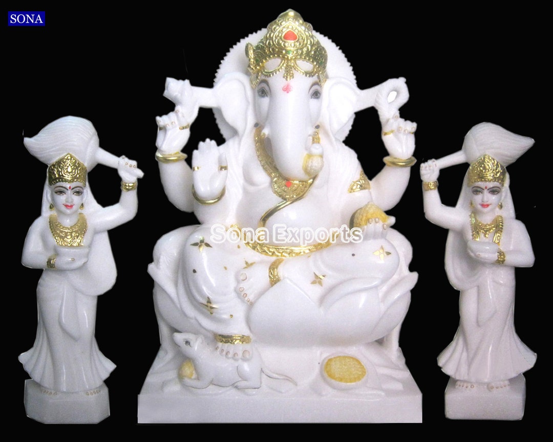 White Marble Riddhi Siddhi Ganesh Statue Idols Moorti Murti, Marble ...