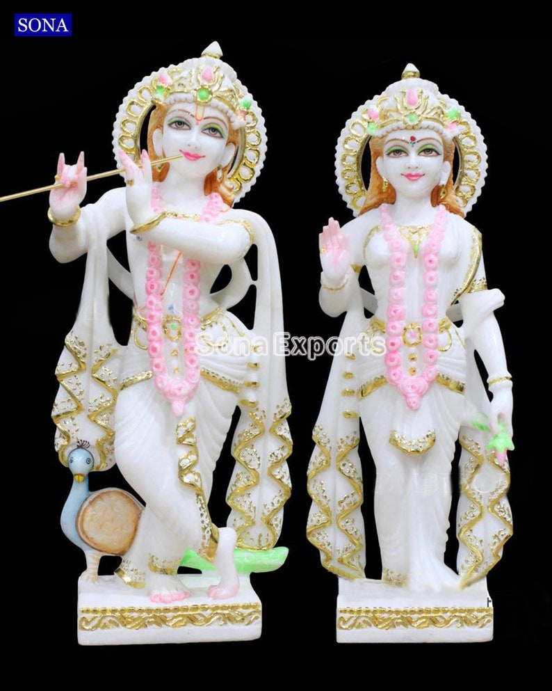 White Marble Radha Krishna Statue Idols Radhe Krishan Moorti Hindu God Statue Religious Idols ...