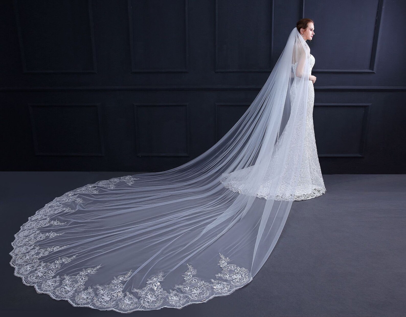 Elegant Cathedral Bridal Wedding Veillong Lace Veil With - Etsy