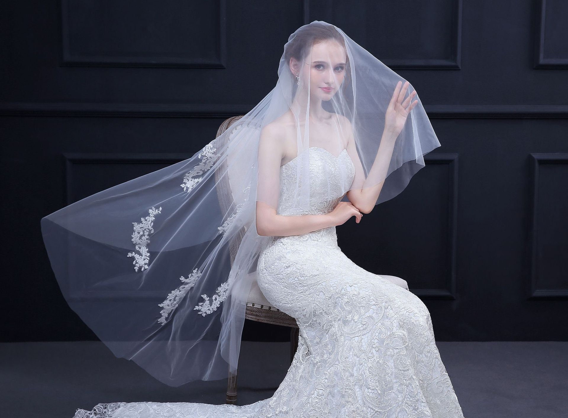 Ivory/white Elegant Cathedral Bridal Wedding Veillace Veil - Etsy
