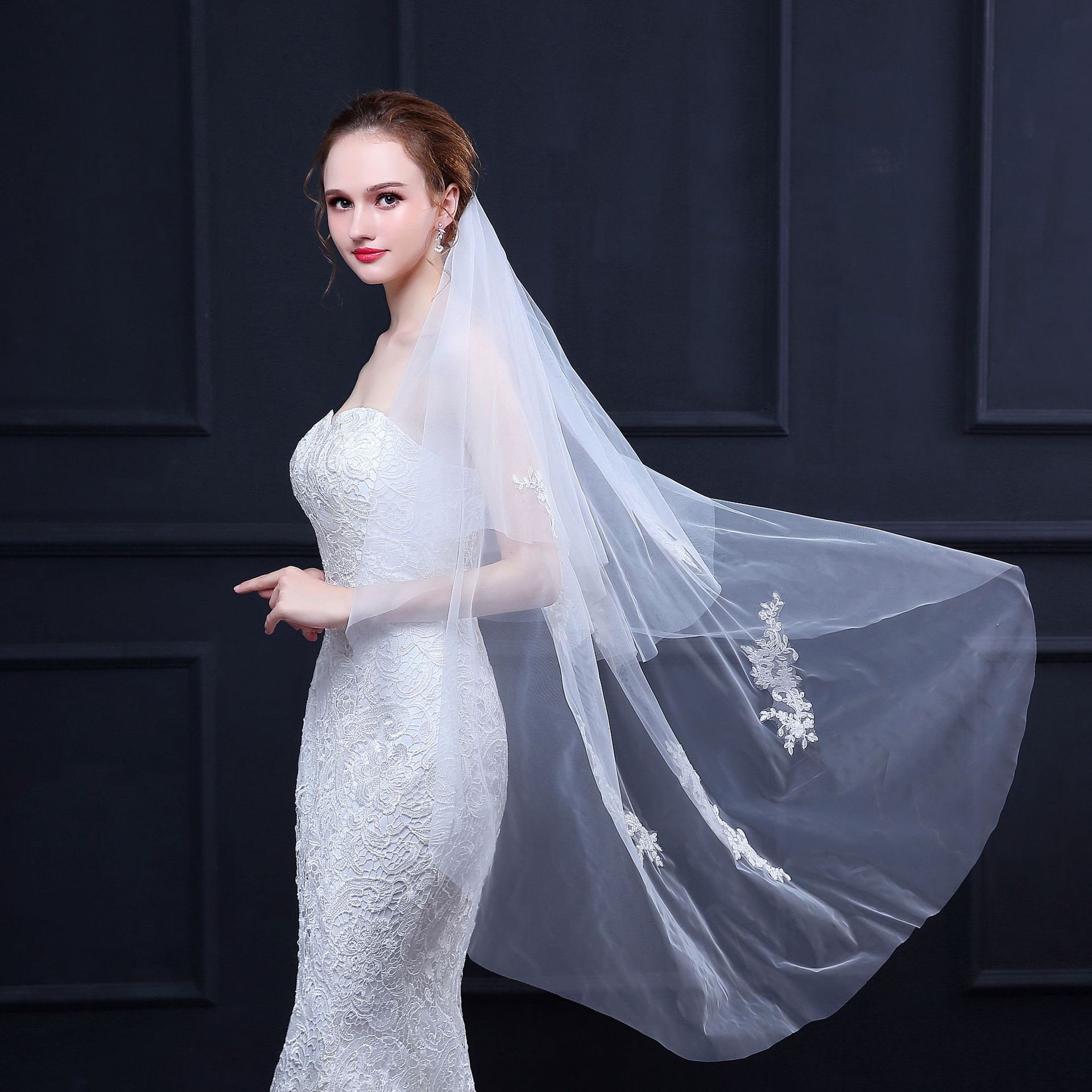 Ivory/white Elegant Cathedral Bridal Wedding Veillace Veil - Etsy