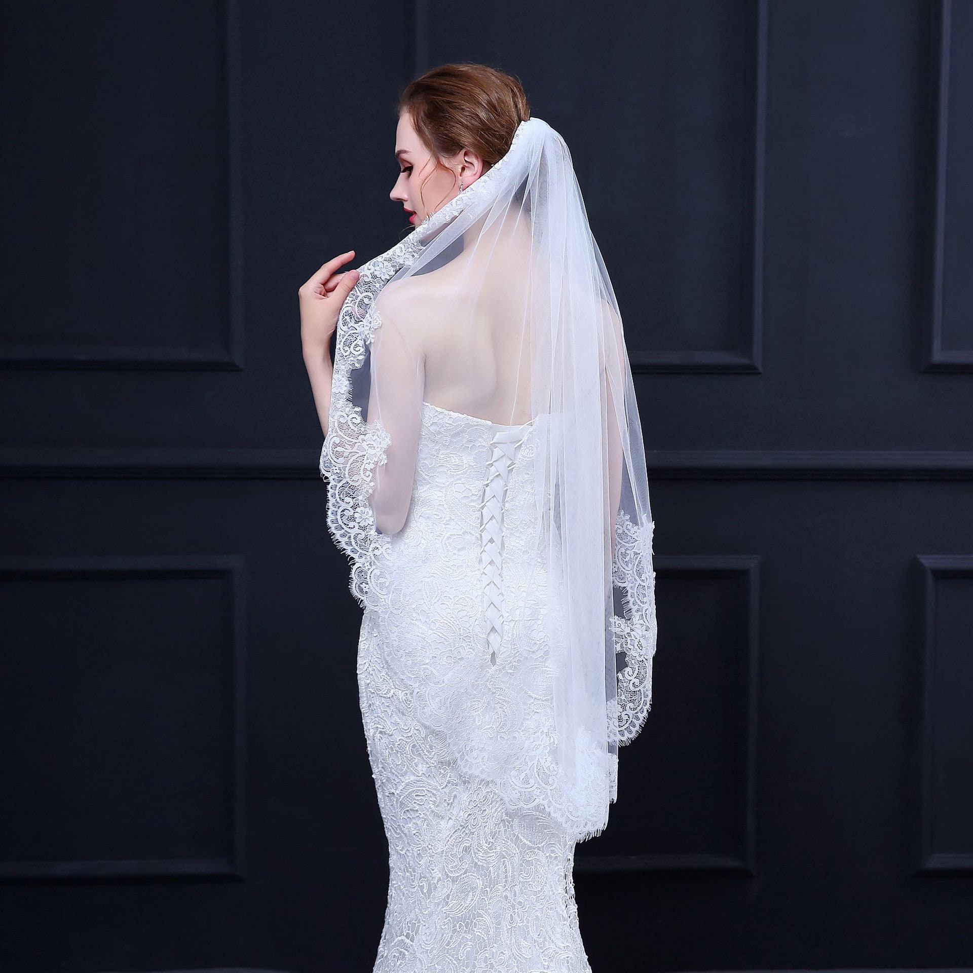 1 Meter Ivory Elegant Bridal Wedding VeilLace Veil With | Etsy