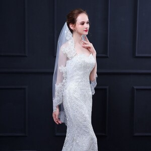 1 Meter Ivory Elegant Bridal Wedding Veil,lace Veil With Comb,with Lace ...