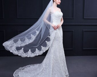 Ivory/white Elegant Bridal Wedding Veillace Veil With - Etsy