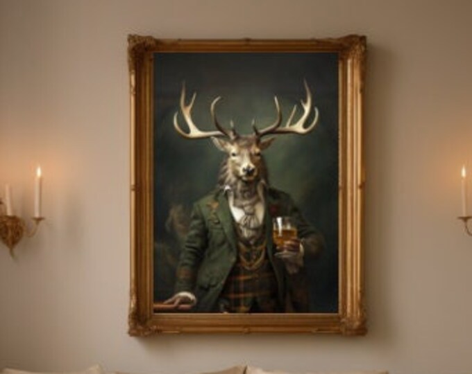 Victorian Stag Renaissance Print Dapper Stag Whiskey Animal Portrait ...