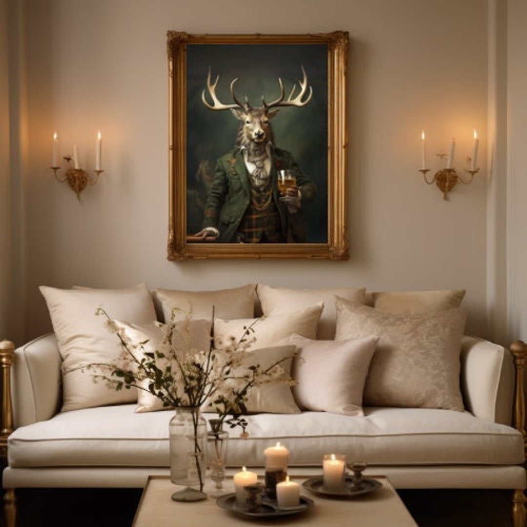 Victorian Stag Renaissance Print Dapper Stag Whiskey Animal Portrait ...