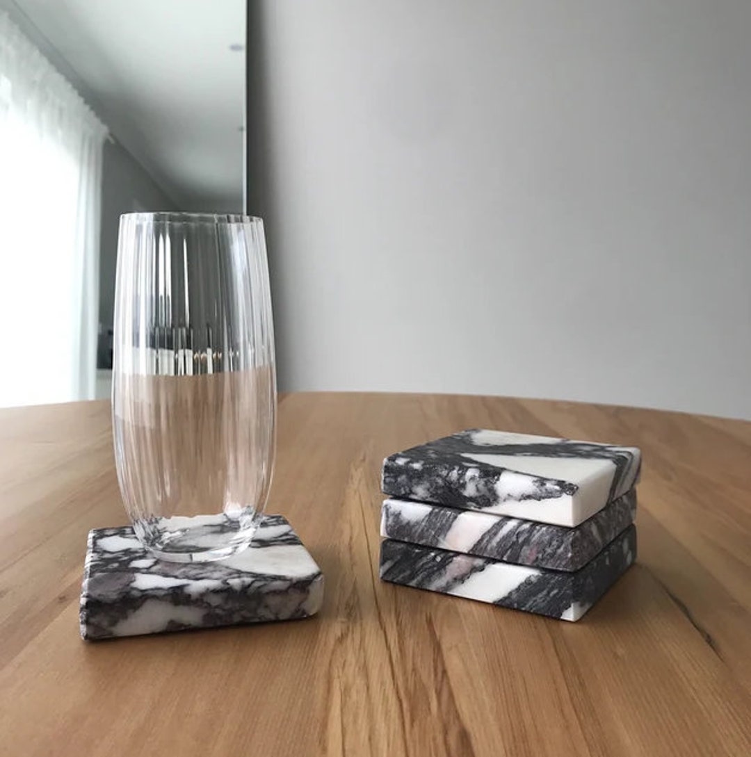 Calacatta Viola Set of SQUARE Coasters, Italian Marble 100% Made in ...