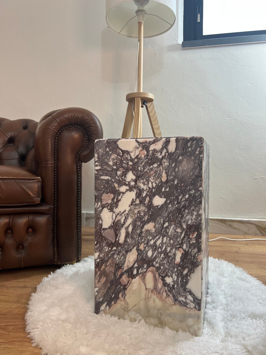 Calacatta Viola Marble Plinth Table, 100% Made in Italy - Etsy