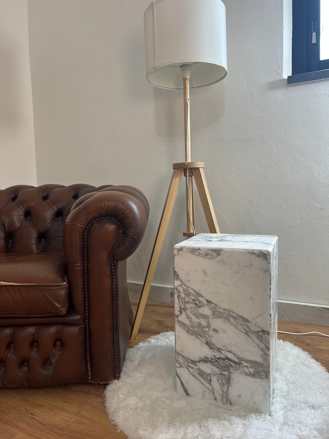 Arabescato Vagli Marble Plinth Table, 100% Made in Italy - Etsy