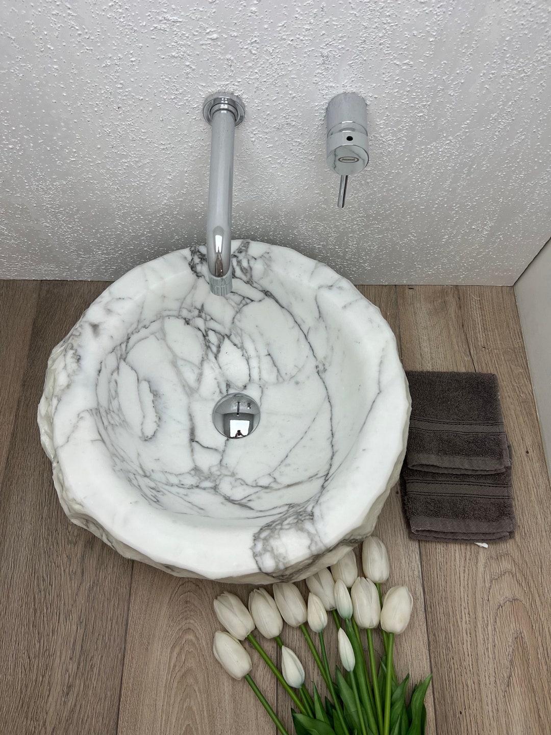Arabescato Marble Rock Sink, 100% Made in Italy - Etsy