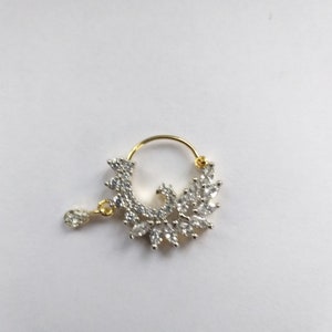 Designer Crystal Nose Ring Indian Wedding Nath Nose Jewellery Nostril ...