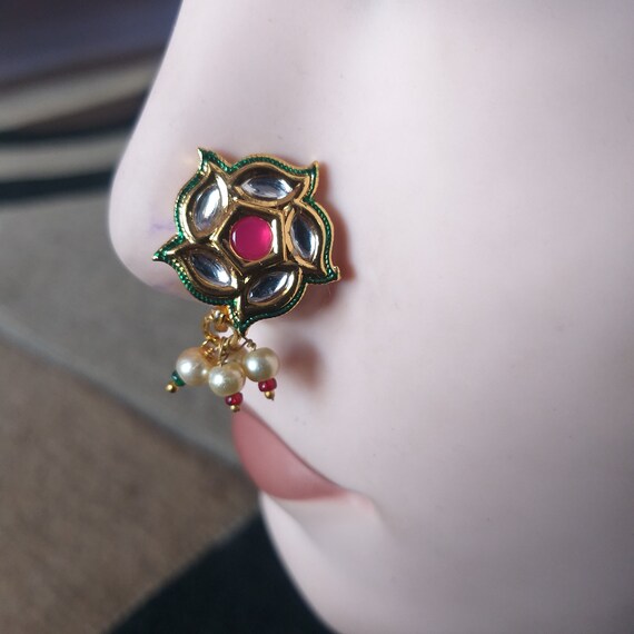 Kundan Big Nose Stud Pressing Stud Indian Nose Jewellery Gold | Etsy