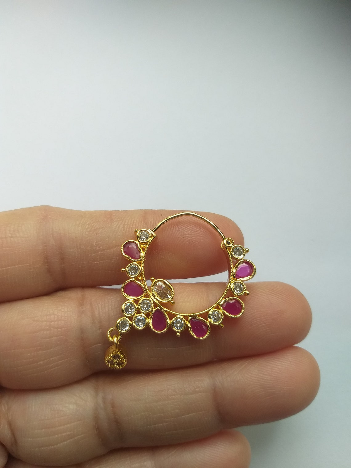 Crystal Gold Plated Indian Nose Ring Bridal Nath Fashion Jewelry ...