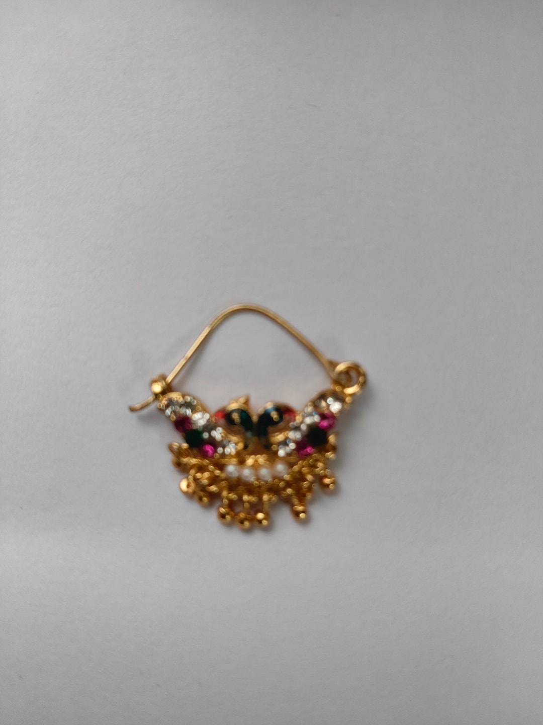 Gold Plated Indian Nath: Maharashtrian Nose Ring With Colorful Beads - Etsy