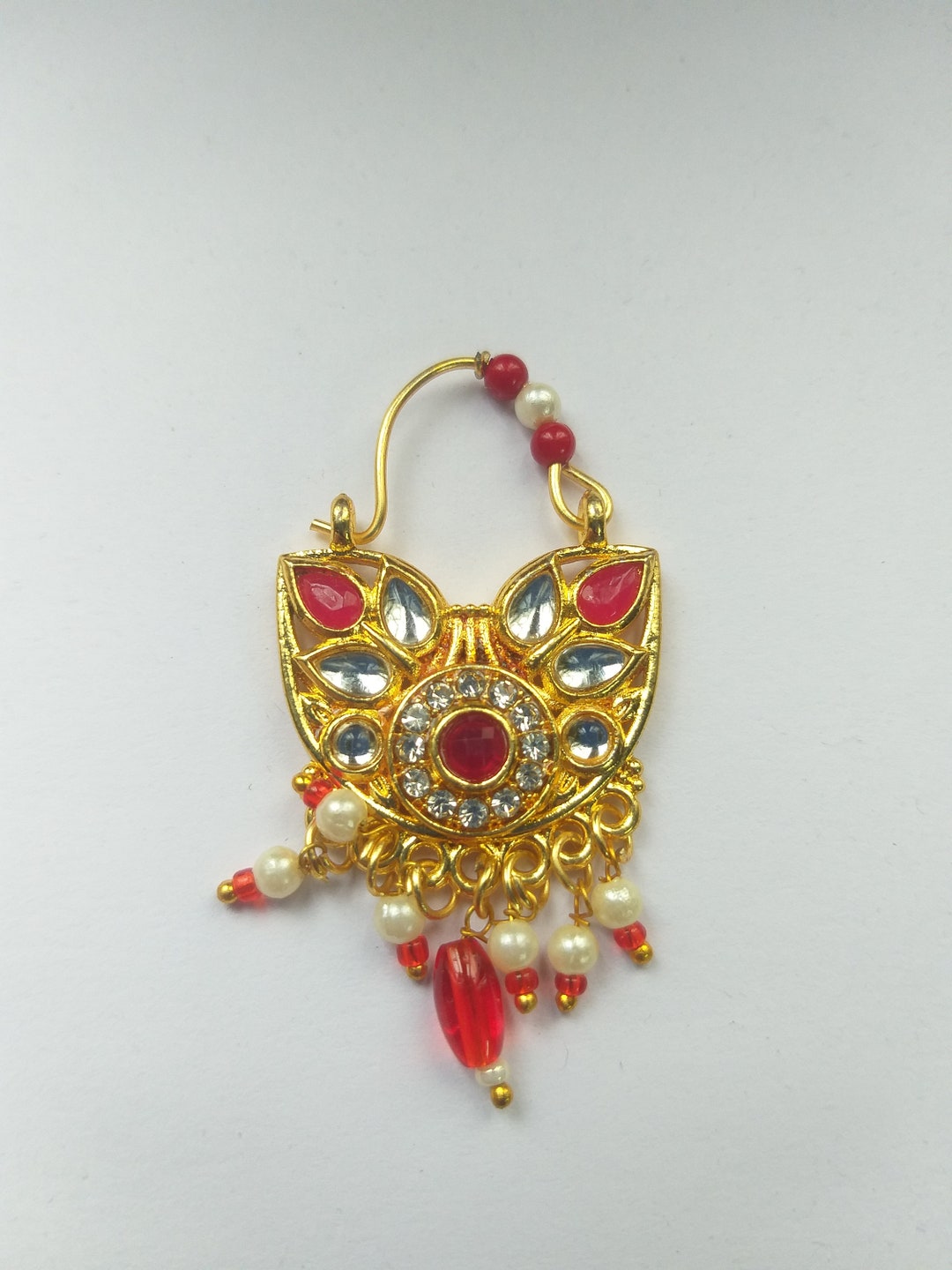 Traditional Kundan Nose Ring Indian Wedding Nath Jewellery Nostril Ring ...