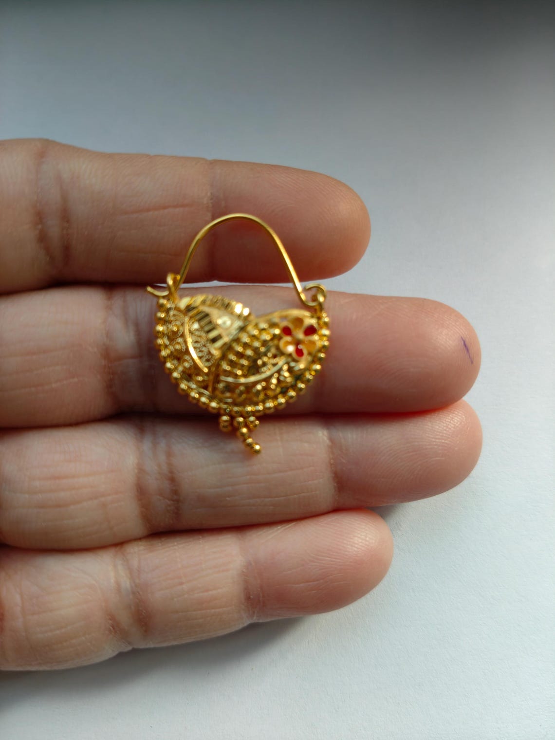 Gold Plated Indian Nath Nose Ring Bridal Ethnic Jewelry Piercing ...