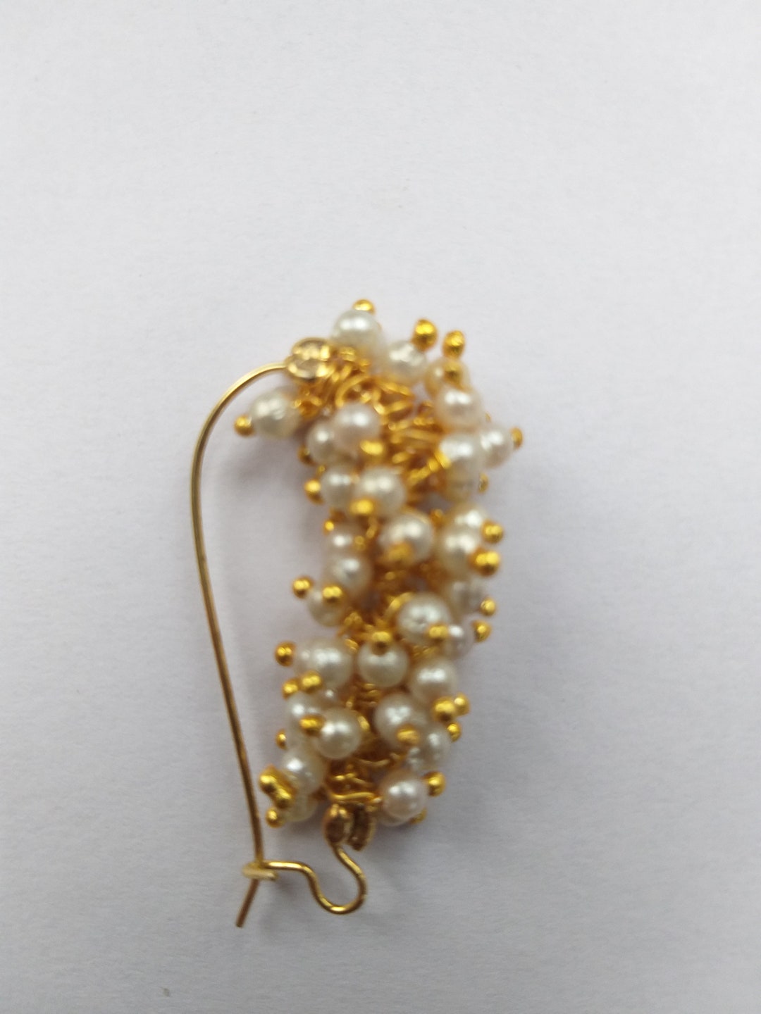 Maharashtrian Traditional Pearl Beads Big Nose Ring Wedding Hoop Gold ...