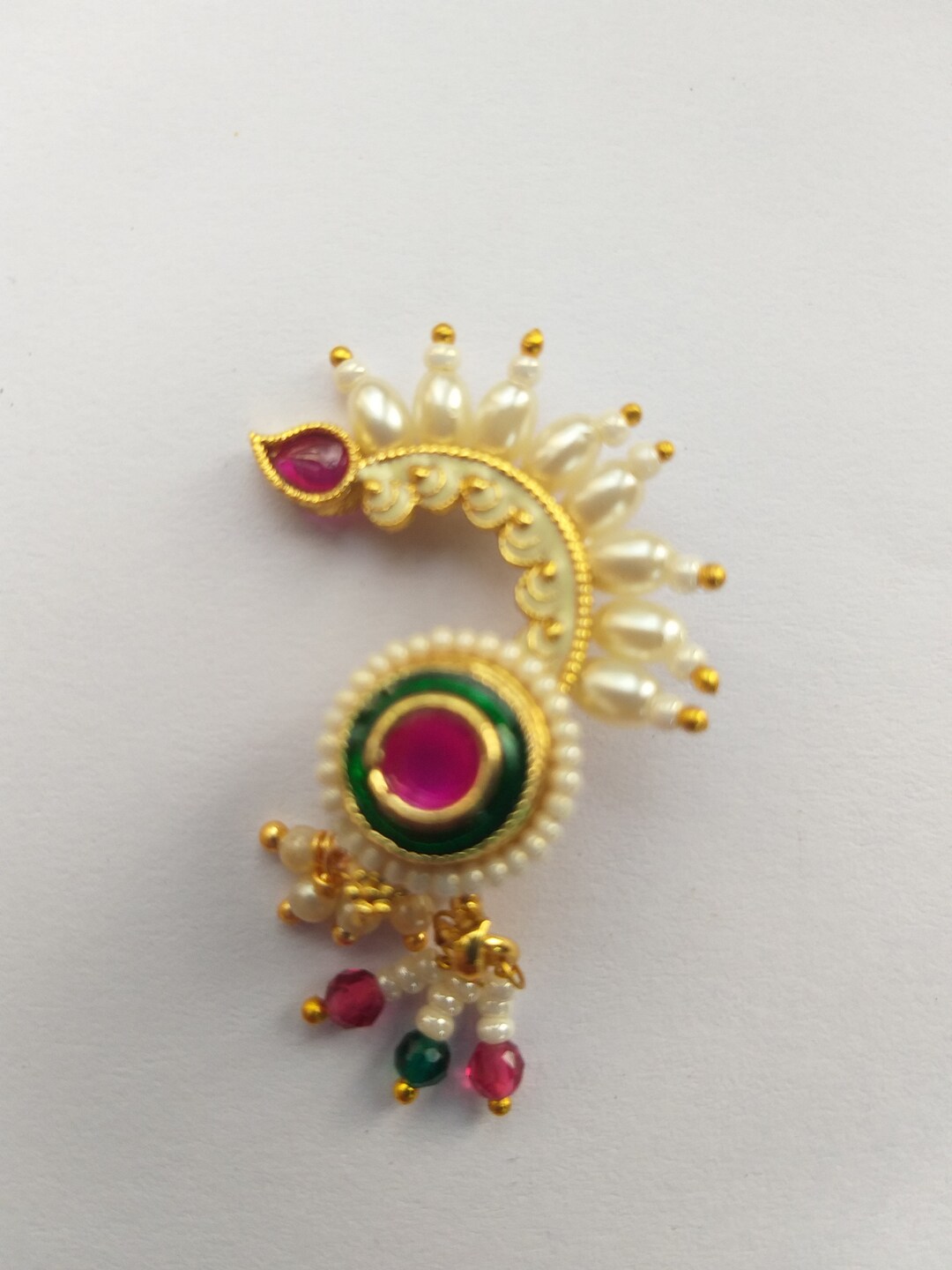 Gold Plated Maharashtrian Nose Ring: Indian Bridal Nath, Non Piercing ...