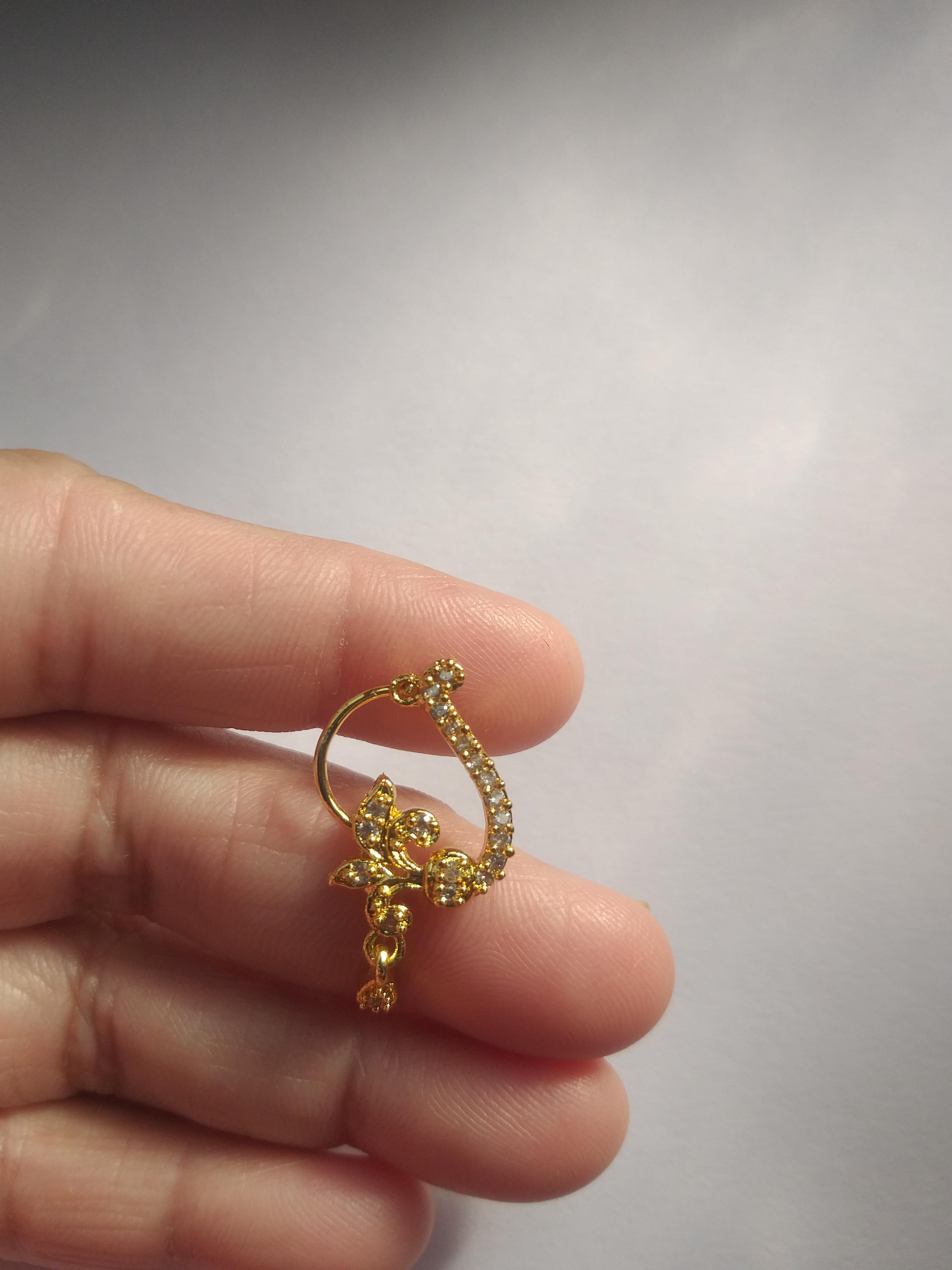 Gold Plated Crystal Indian Nath Maharashtrian Bridal Nose Ring ...
