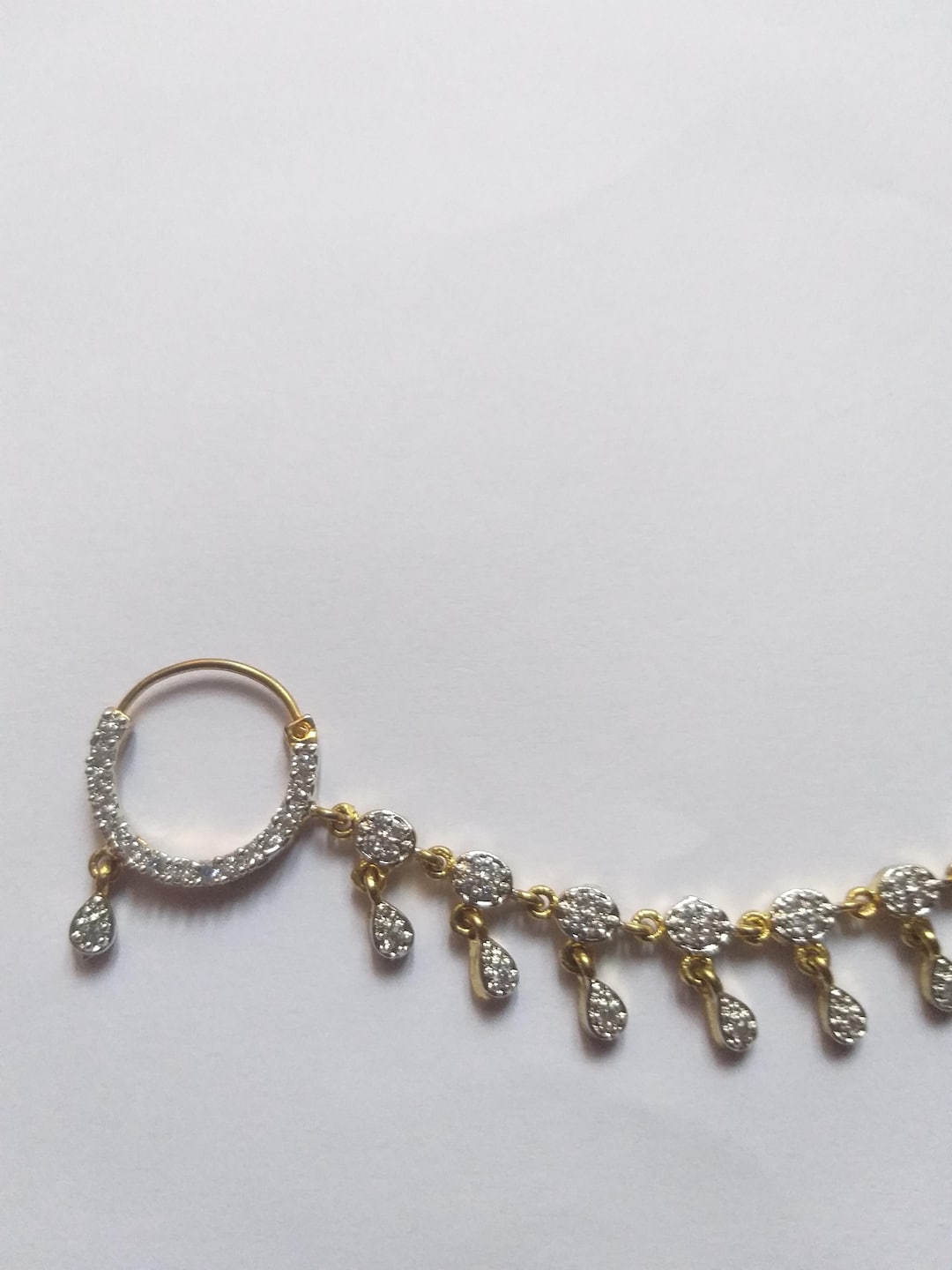 Gold Plated Crystal Nose Ring With Chain - Indian Bridal Nath - Etsy