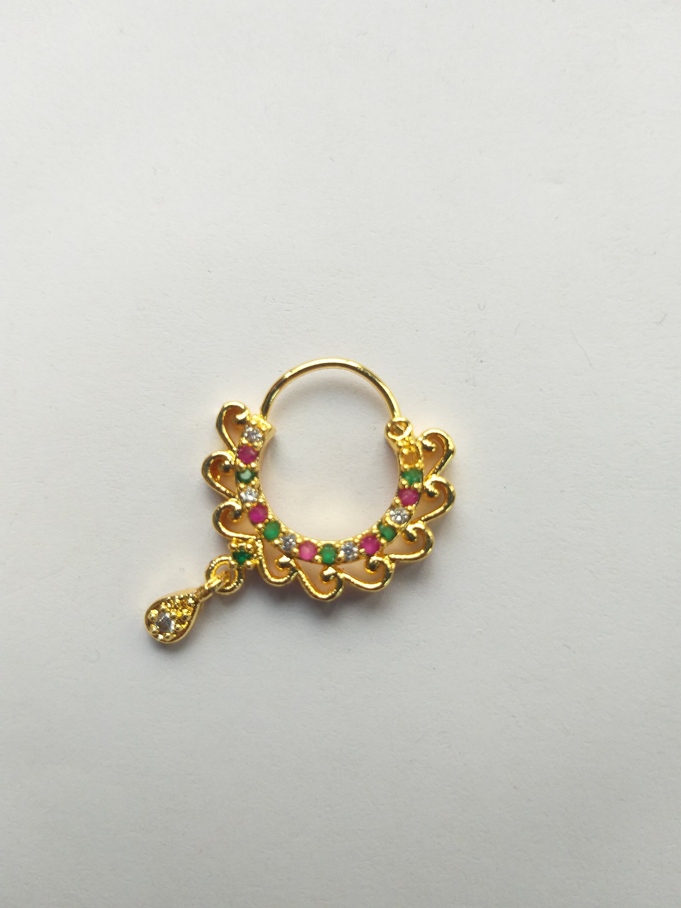 Beautiful Gold Plated Multi Crystal Nose Ring Indian Wedding Hoop Decorated Nath Fashion Jewellery Nostril Ring Ethnic Pierced Jewellery Etsy