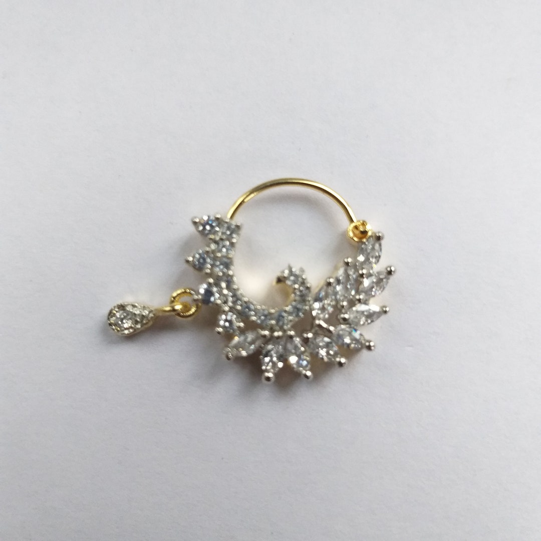 Designer Crystal Nose Ring Indian Wedding Nath Nose Jewellery Nostril ...