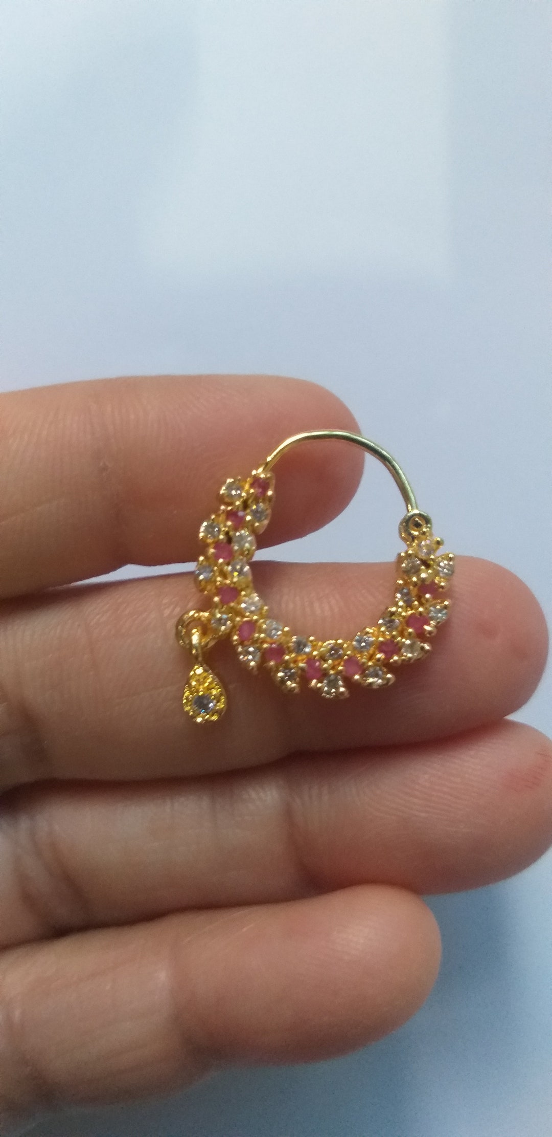 Pink Crystal Gold Plated Nose Ring Indian Nath Wedding Jewellery ...