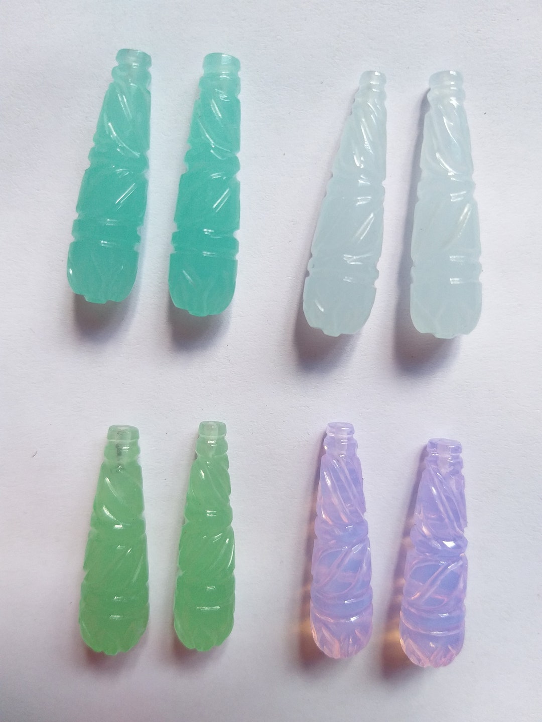 Hand Carved Chinese Chalcedony Teardrop Beads: Jewelry Making (pair) - Etsy
