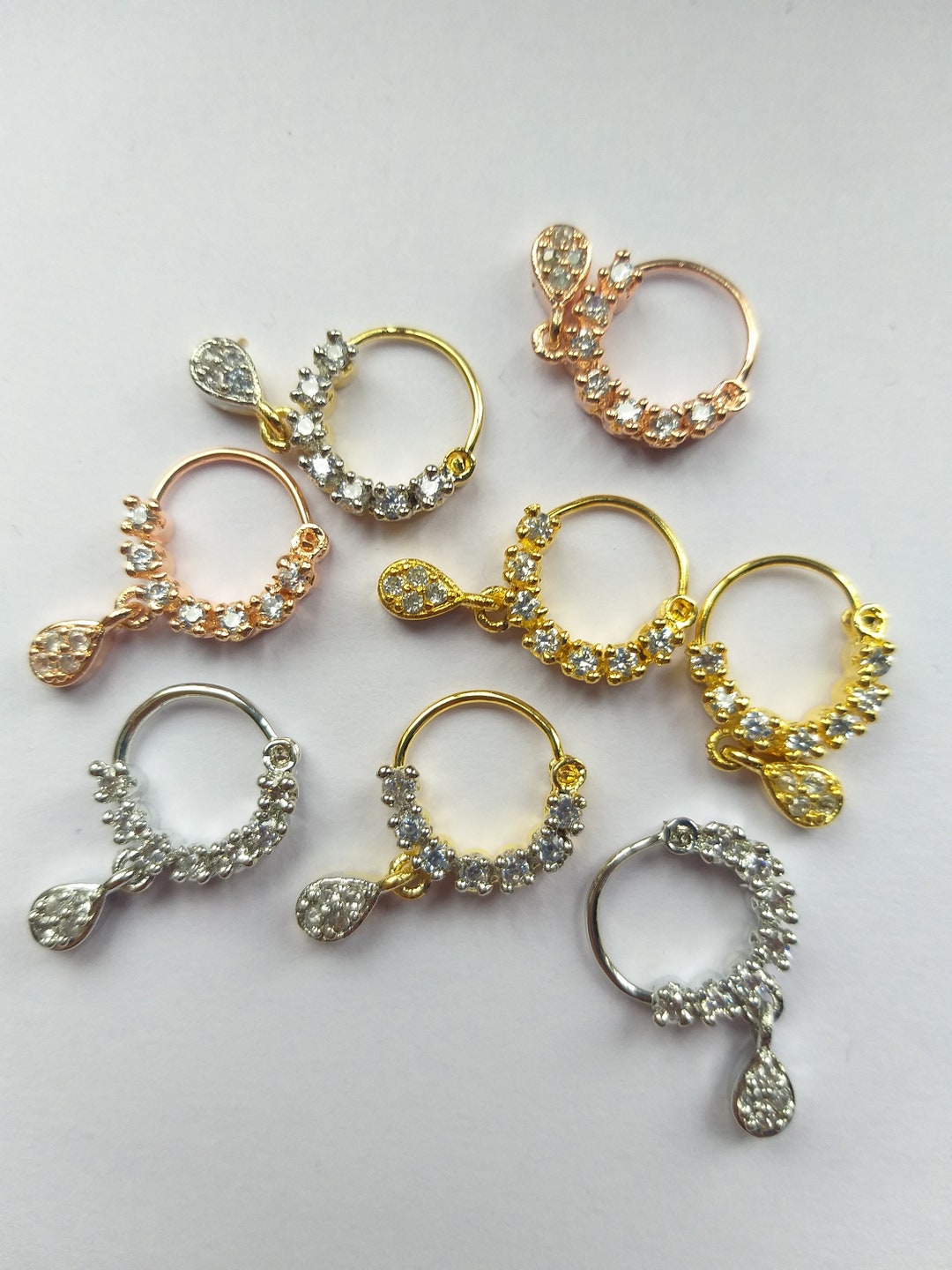 Crystal Gold Plated Indian Nose Ring Hoop – Wedding Nath Piercing ...