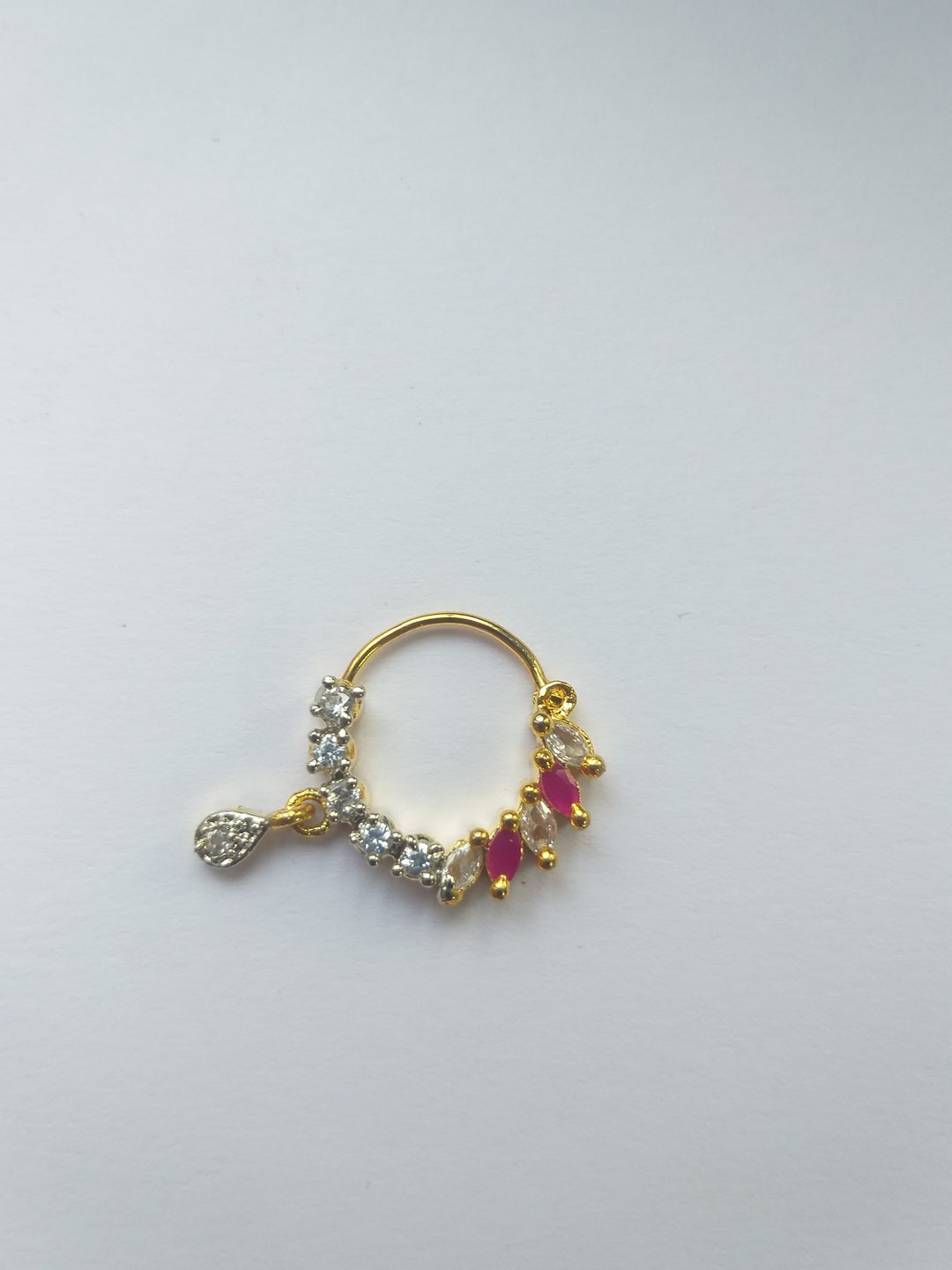 Crystal Gold Plated Nose Ring, Indian Wedding Nath Piercing Jewelry ...