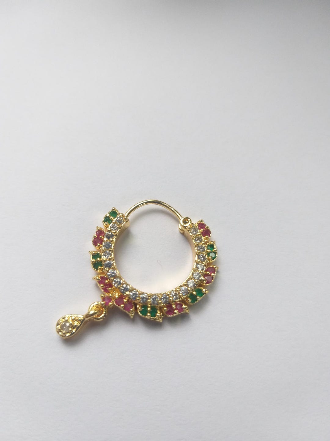 Traditional Multi Crystal Nose Ring Indian Wedding Nath Hoop Nostril ...