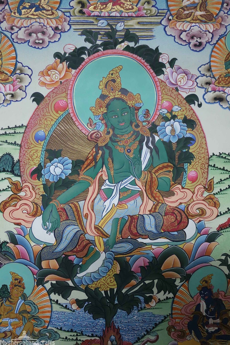 Green Tara Thangka, Buddhist Tara Thangka, Female Boddhisattav, Jetsum ...