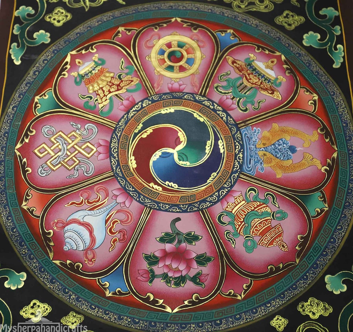 Tibetan Tashi Tagay Hand Painted Thanka Asthamangal Thangka - Etsy