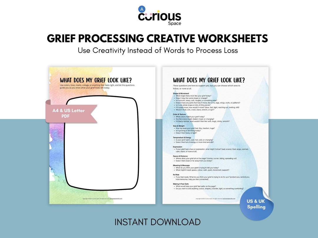 Grief Worksheet for Children and Teens: Art Therapy Bereavement ...