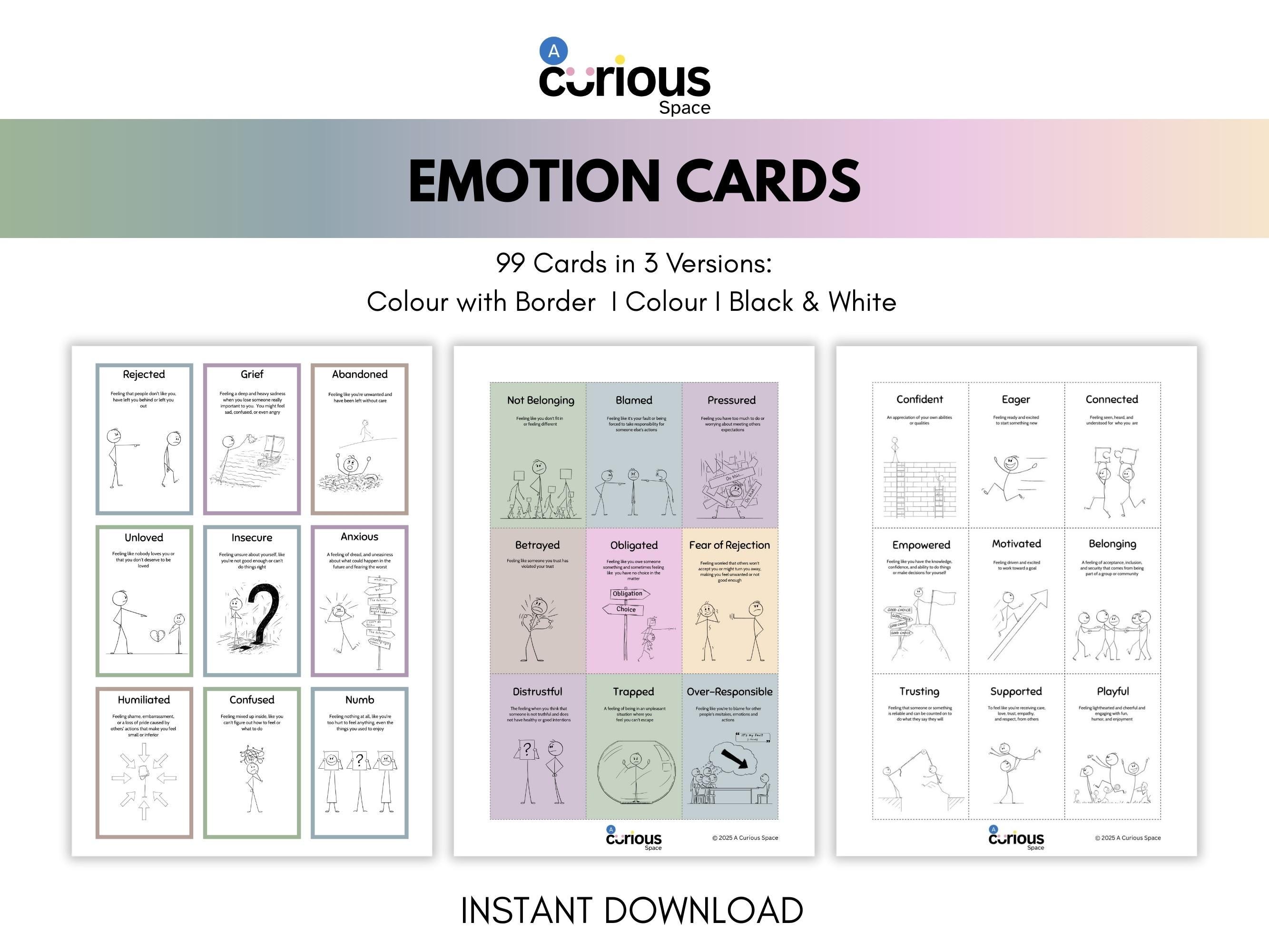 Emotion Cards, Feelings Flashcards for Therapy, Counselling, & SEL ...