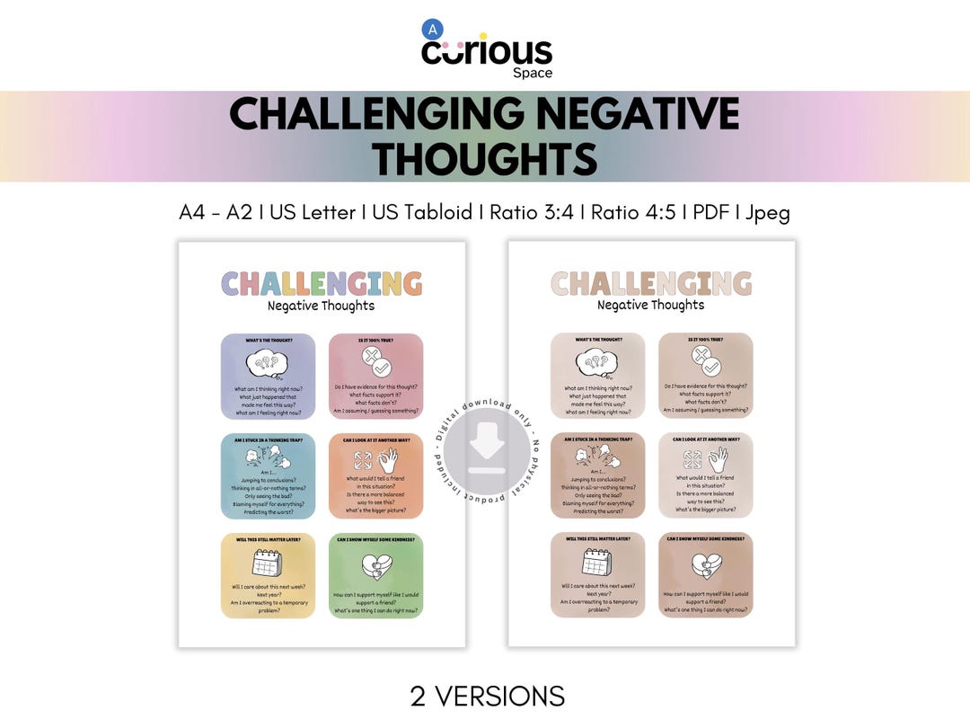 Challenging Negative Thoughts Poster – Printable CBT Handout for Teens ...
