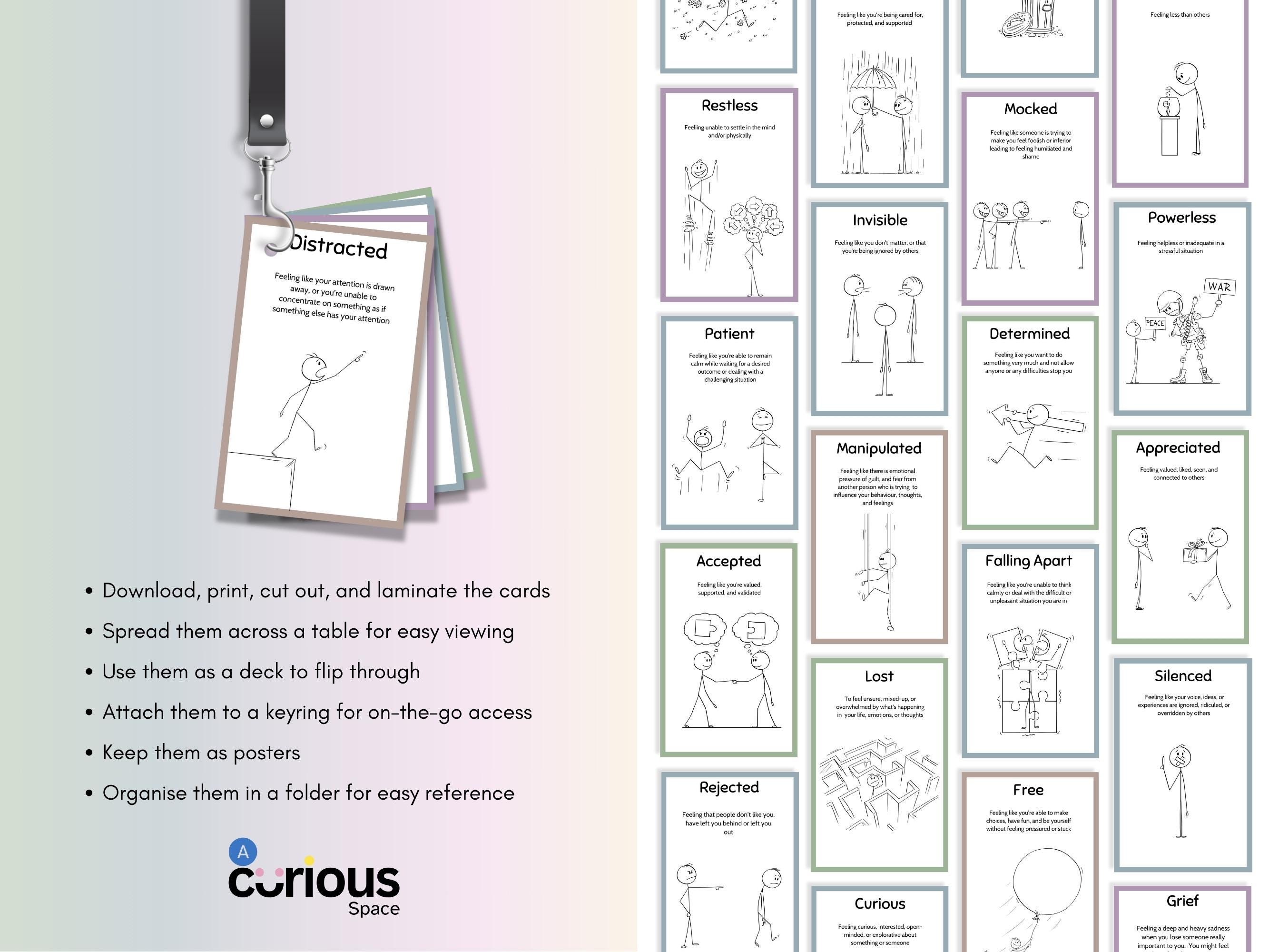 Emotion Cards, Feelings Flashcards for Therapy, Counselling, & SEL ...