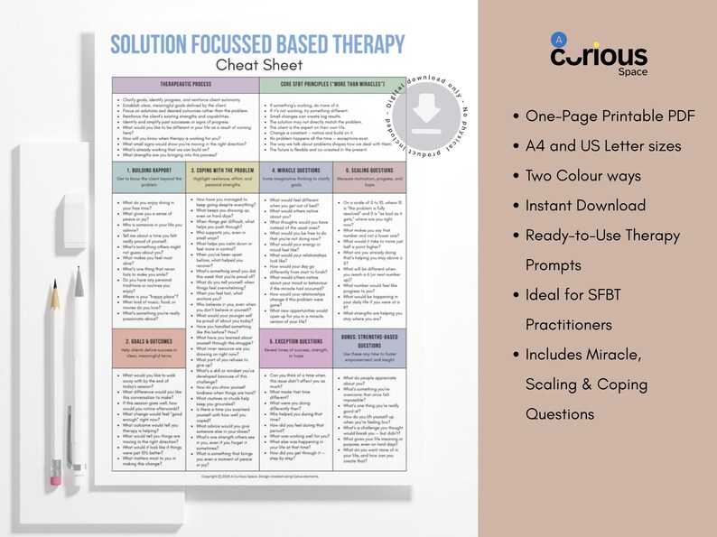 SFBT Cheat Sheet: Solution Focused Therapy Questions (printable PDF) - Etsy