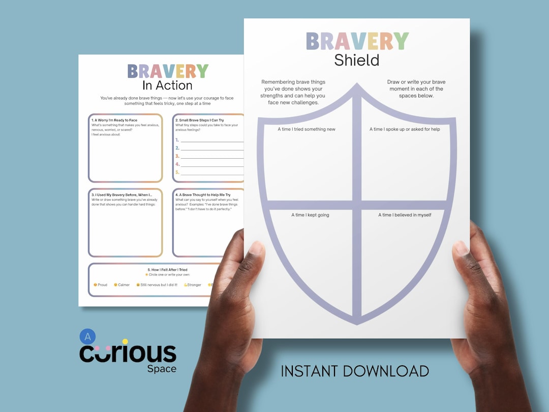 Bravery Worksheets for Kids and Teens, Bravery Shield & Bravery in ...