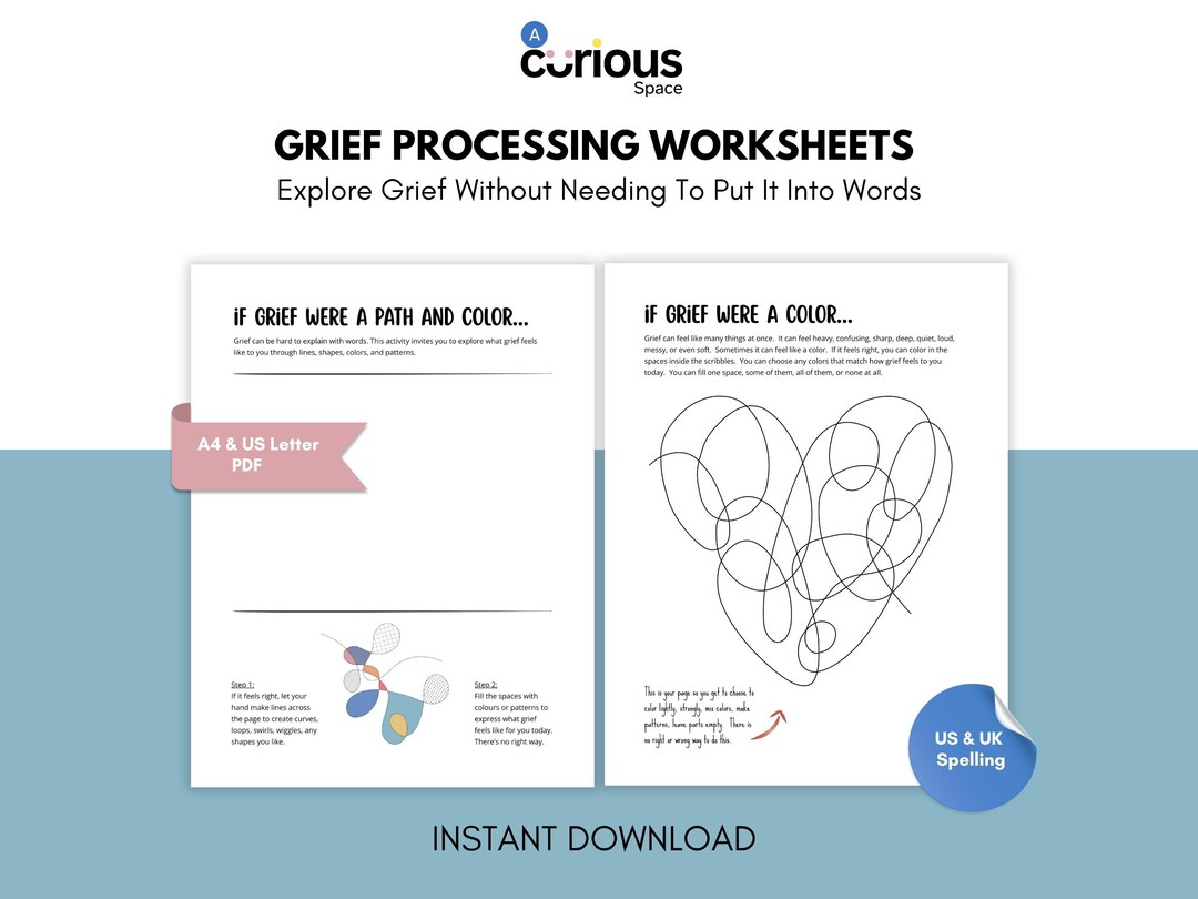 Grief Loss Bereavement Worksheet for Children and Teens: Art Therapy ...