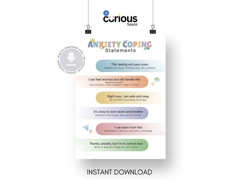 Anxiety Coping Poster: Calming Statements for Kids & Teens (digital ...