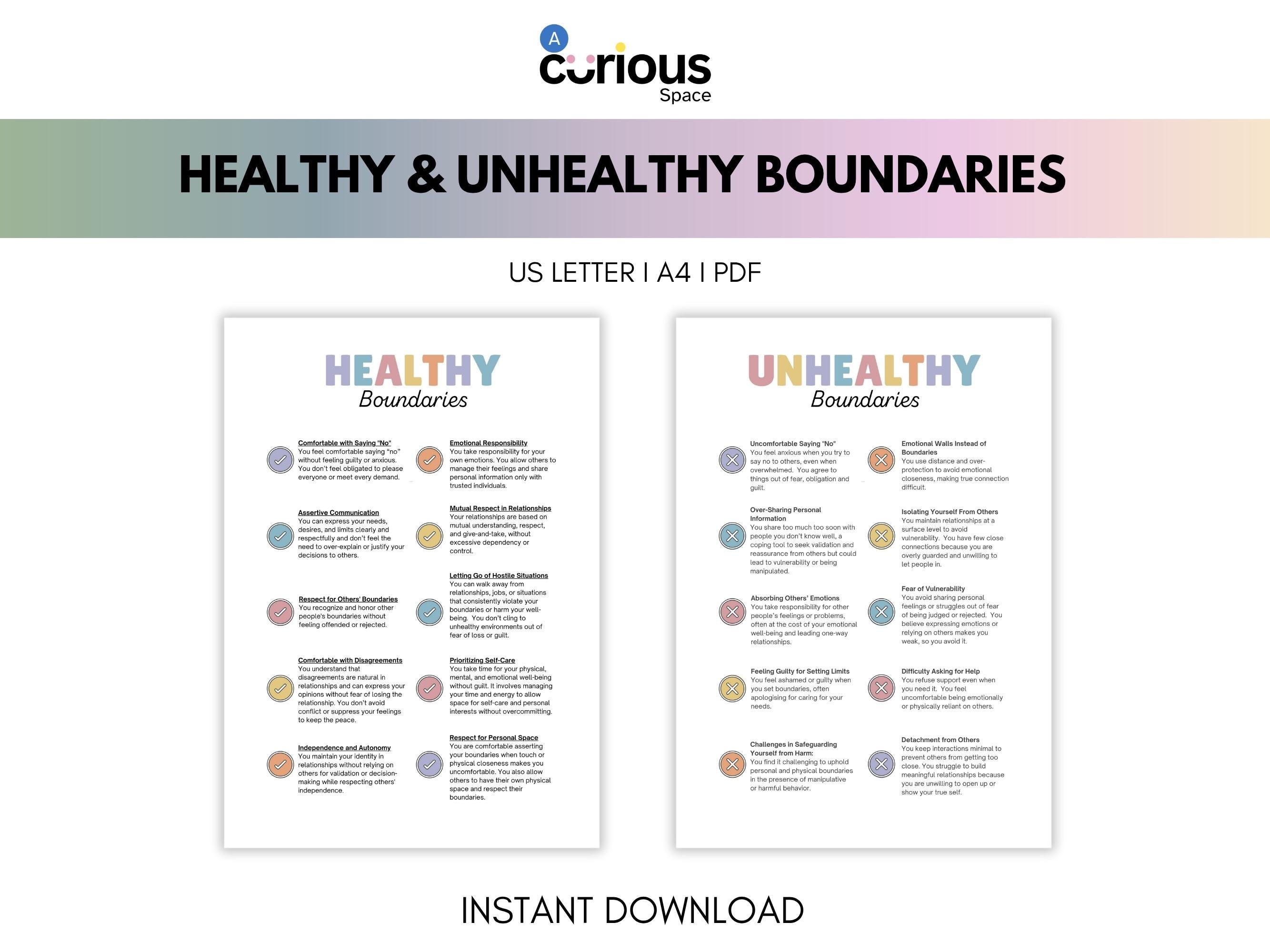 Healthy Vs Unhealthy Boundaries Handout: Therapy & Counseling Tool ...