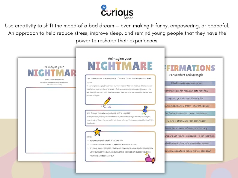 Nightmare Coping Skills Worksheets: Sleep Anxiety, Dreamwork (digital ...