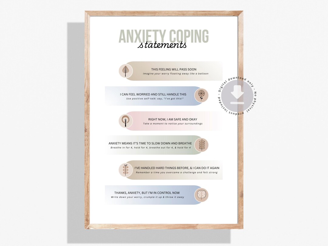 Anxiety Coping Statement Poster, Self Compassion, Anxiety Relief, Teen ...