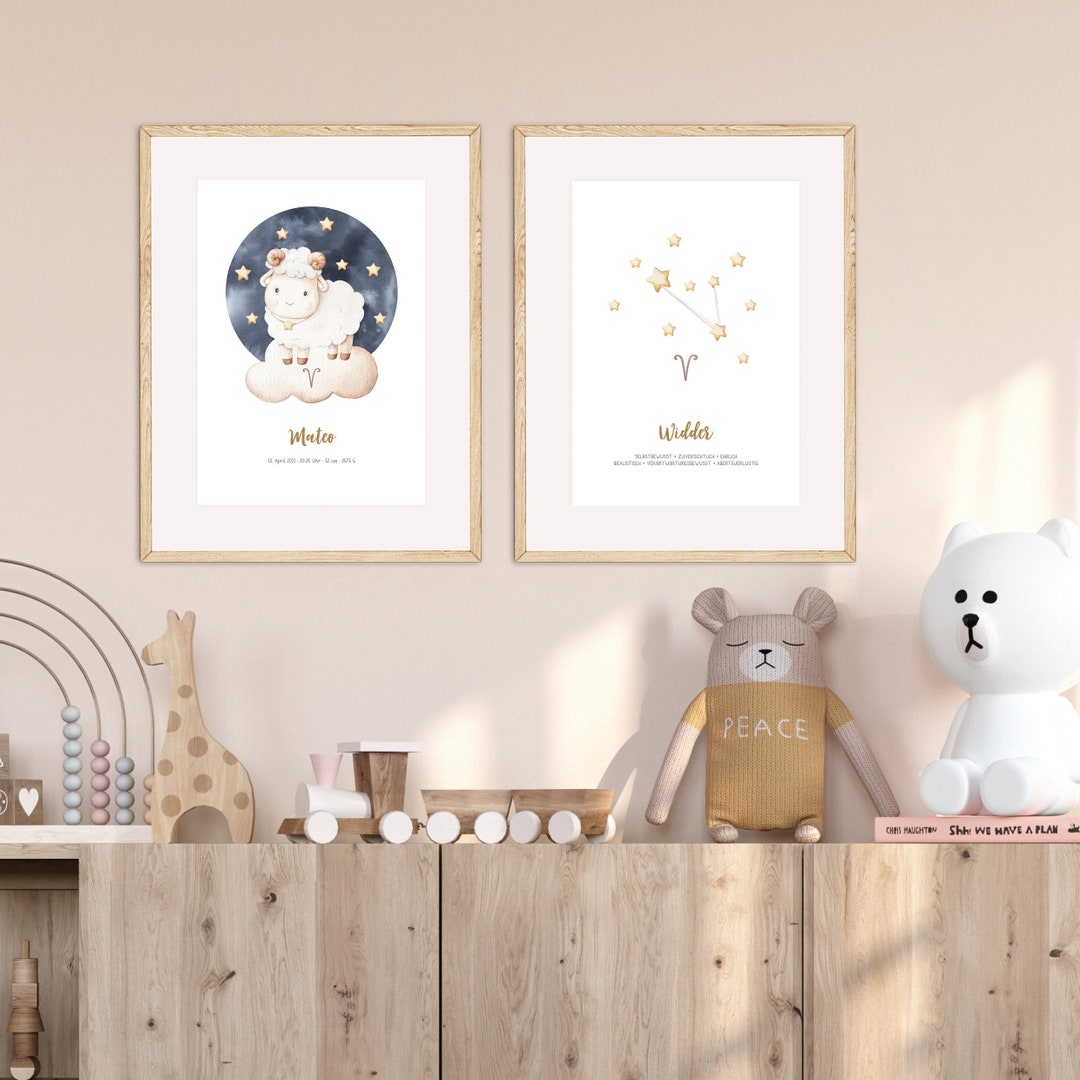 Baby Zodiac Sign "aries" PDF • Personalized Birth Poster With Name and ...
