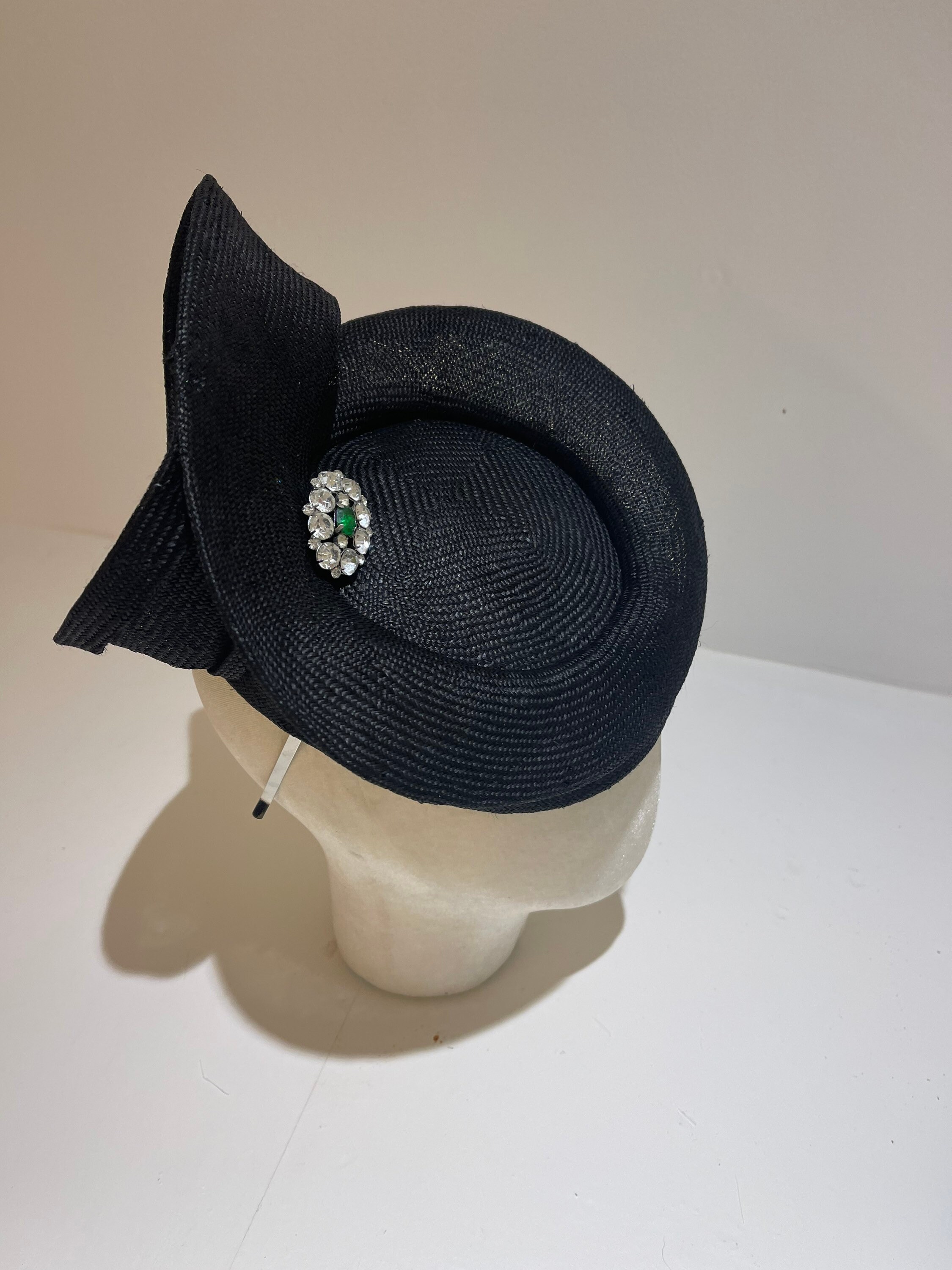 Black Swirly Hat With Vintage Broach Detail (audrey) Available in Other ...