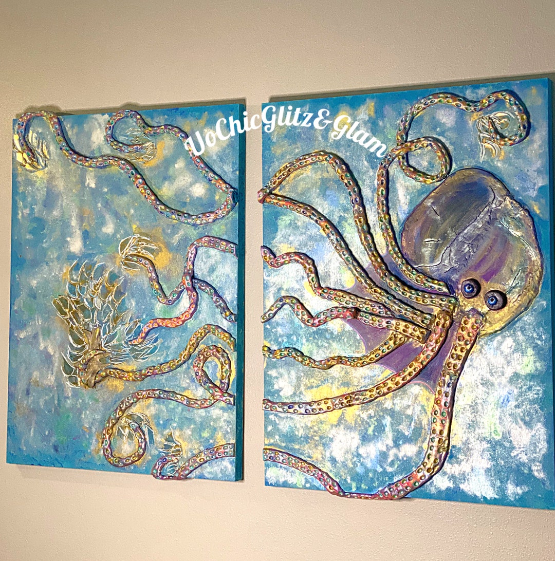 2-panel Octopus/captures Dolphin Canvas - Etsy