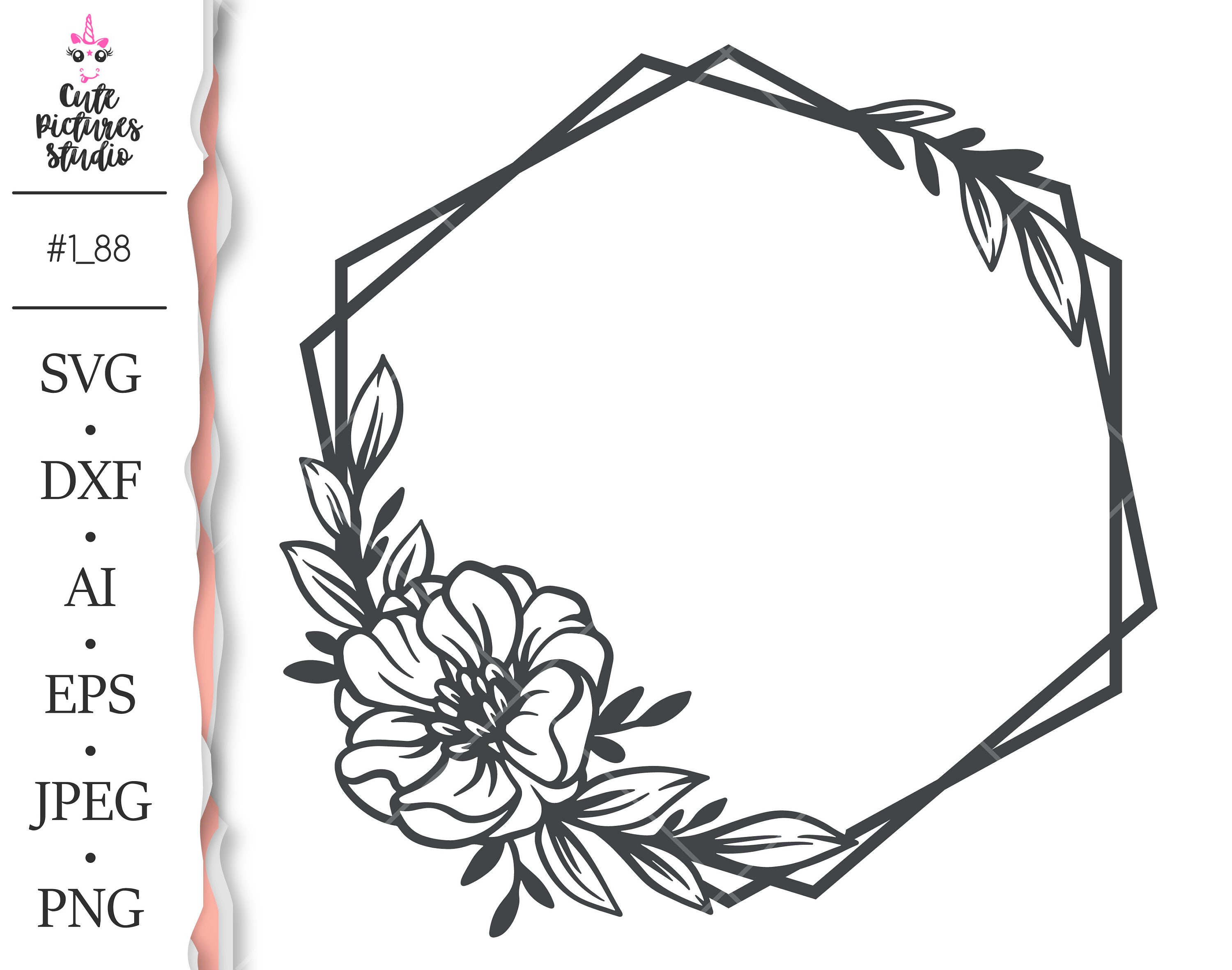 Wedding monogram frame SVG cut file DXF PNG eps Flowers frame | Etsy